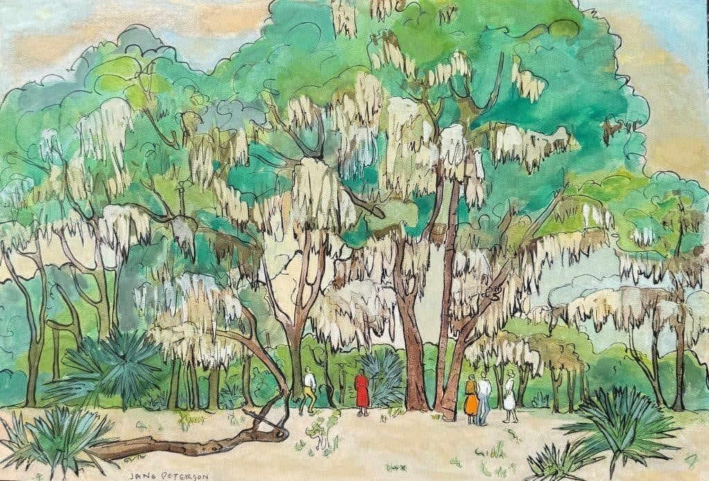 Jane Peterson | Florida Landscape with People Among Trees and Spanish ...