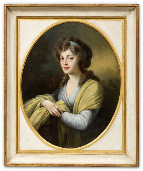 Józef Grassi | Porträt einer jungen Dame in hellem Kleid und gelber ...