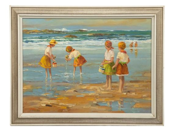 Vern Broe | Children Playing on the Beach | MutualArt