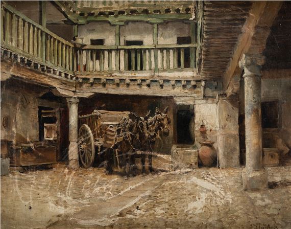 José Llaneces | Interior courtyard with cart | MutualArt