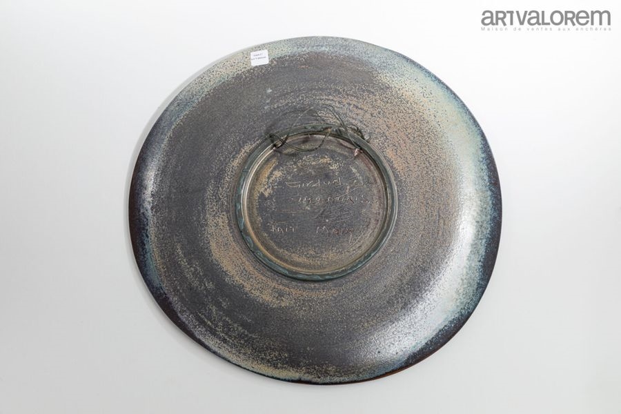 Marcel Giraud | Large circular dish on a small heel in black-glazed ...