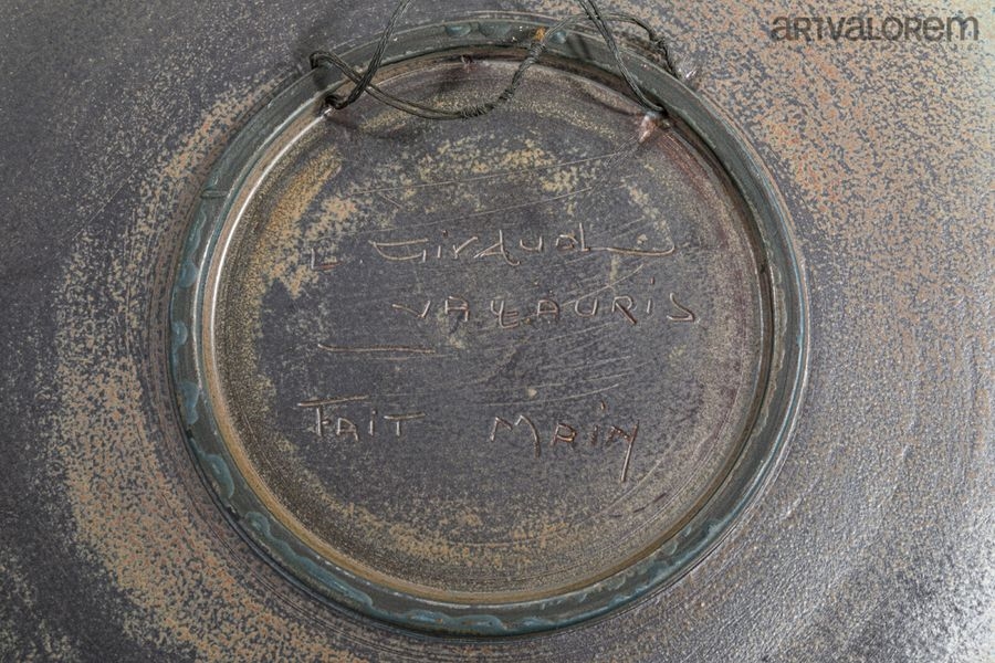 Marcel Giraud | Large circular dish on a small heel in black-glazed ...