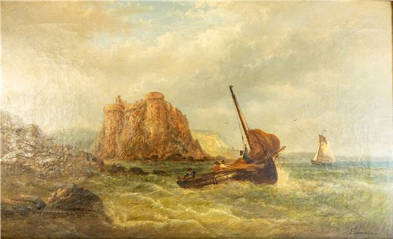 Louis Etienne Timmermans | Oil painting on canvas of castle and boat in ...