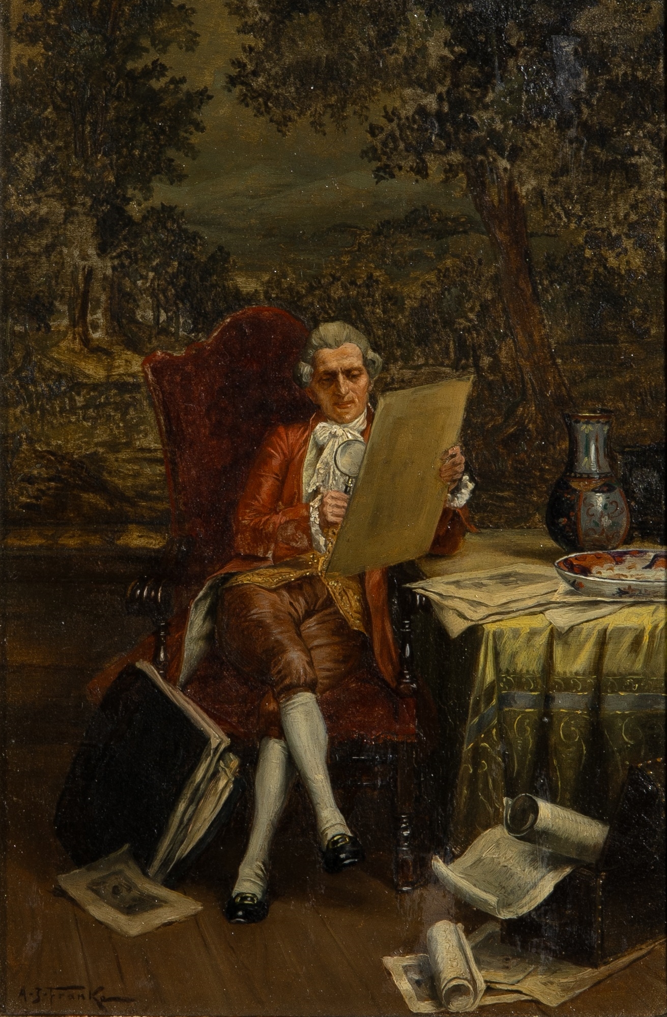 Albert Josef Franke | A Seated Man Studying Papers (1860 - 1924 ...
