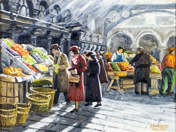 Juan Campodónico | Market Scene (1958) | MutualArt