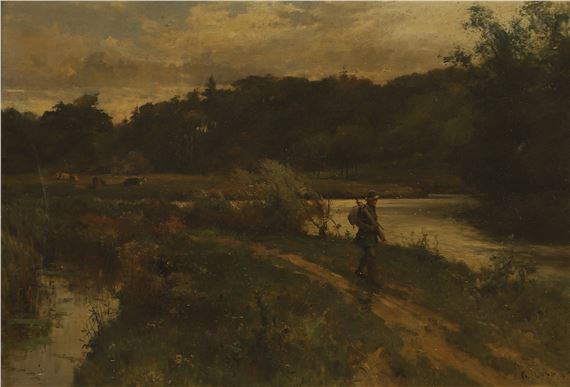 Alfred Augustus Glendening Jr. | A river landscape with an angler (1883 ...