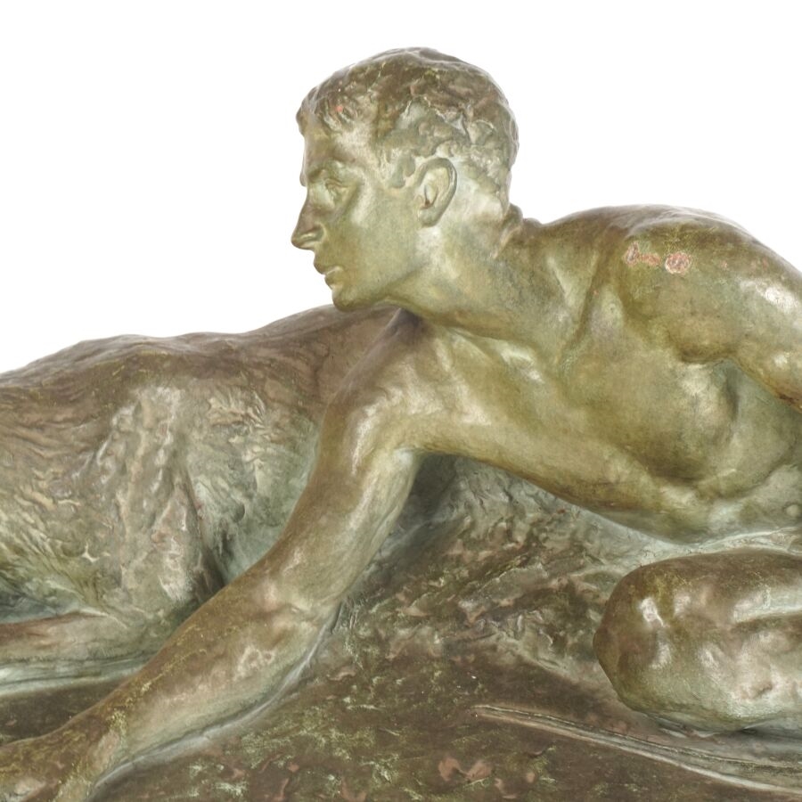 Louis Riché | Chasseur et son chien - loup | MutualArt