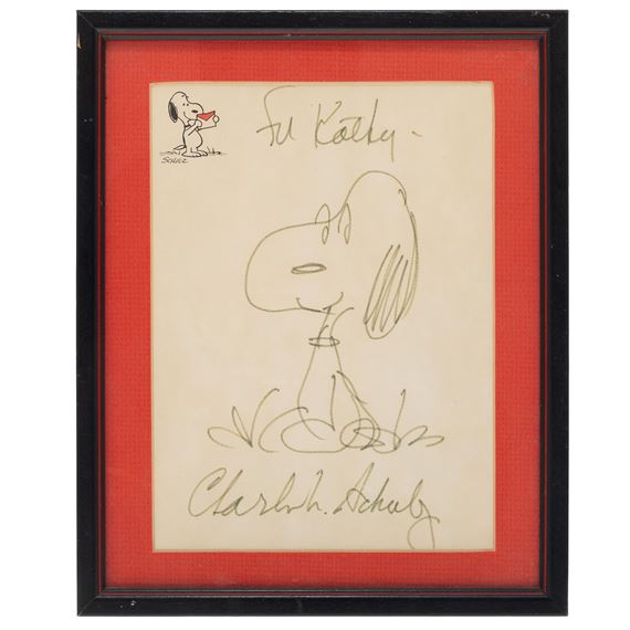 Charles Schulz | Pencil on paper drawing of Snoopy 'for Kathy | MutualArt