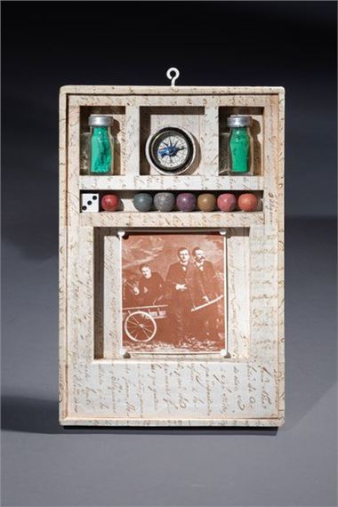 Jesse Fernández | Calligraphy box with compass and green bottle | MutualArt