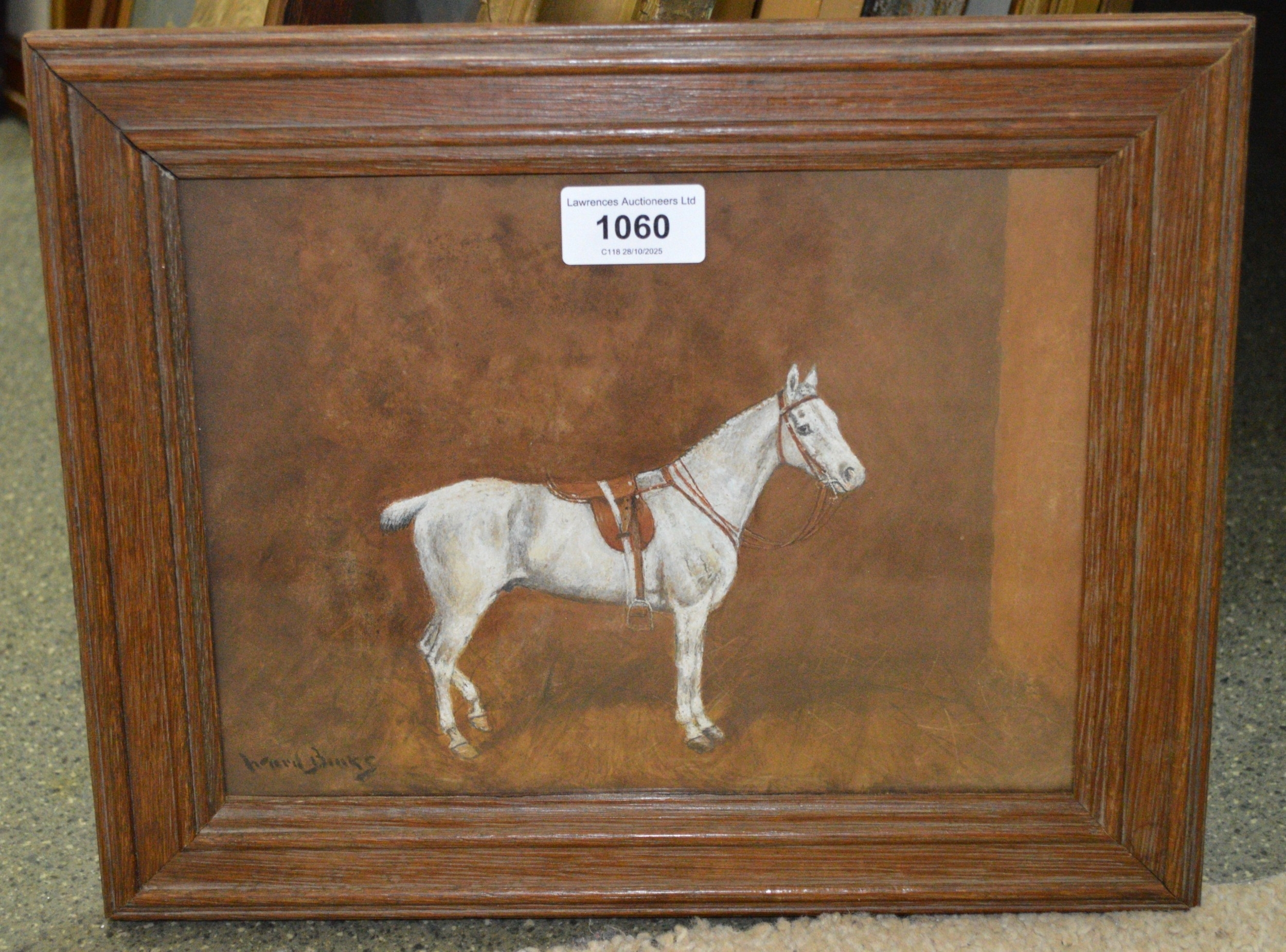 Reuben Ward Binks | portrait of a white horse in a stable | MutualArt