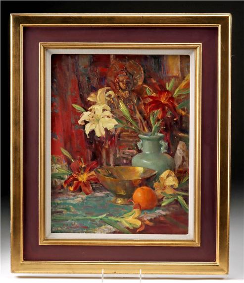 John Encinias | Still Life with Lilies and Buddha | MutualArt