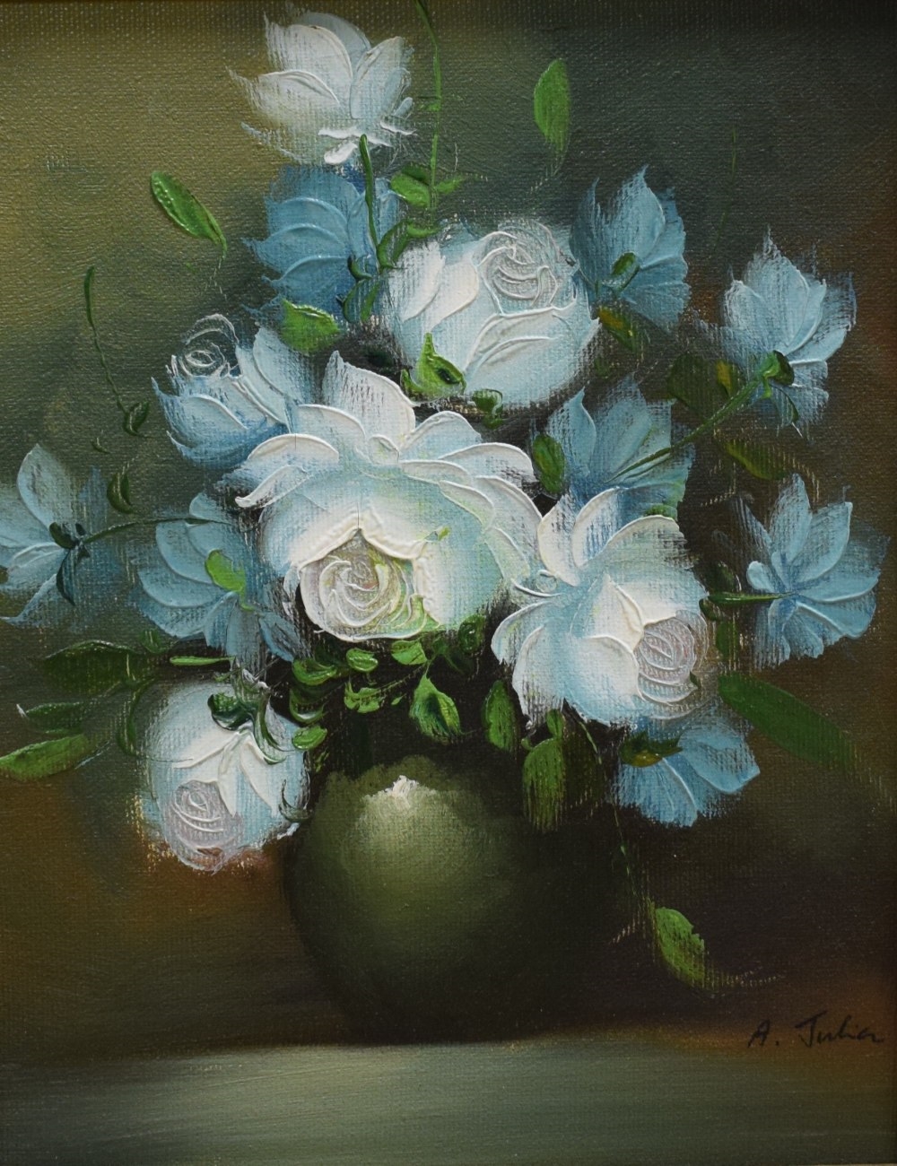 Ann Julia Rant | Still life of white roses in a green vase | MutualArt