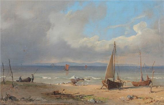 Vilhelm Petersen | North Zealand coastal scene with fishing boats ...