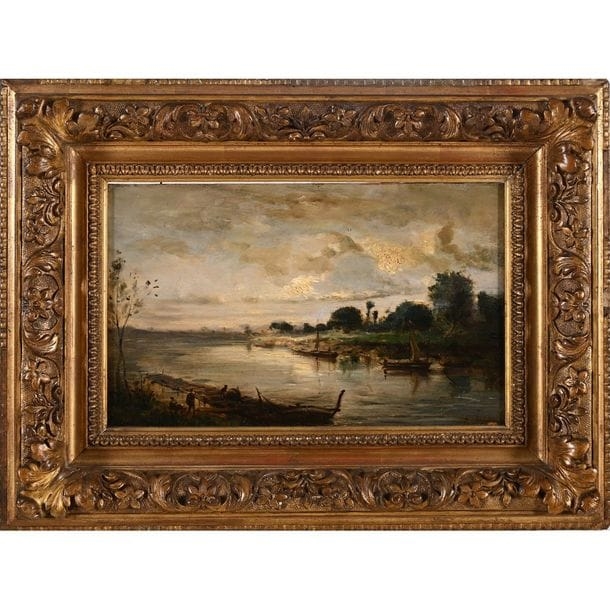 French School, 19th Century | Animated lake landscape with fishermen ...
