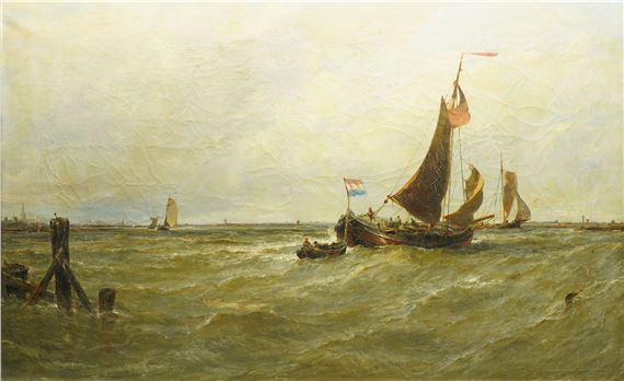 Edwin Hayes | French Fishing Boats off the Coast (1884) | MutualArt