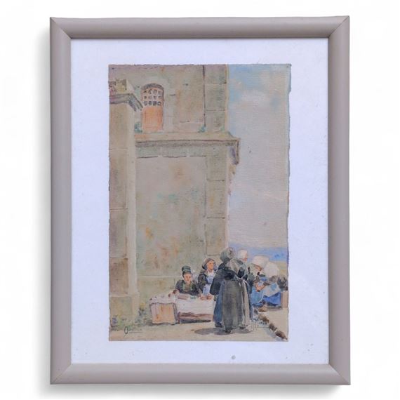Jean Marec | bretonnes au pied du bâtiment | MutualArt