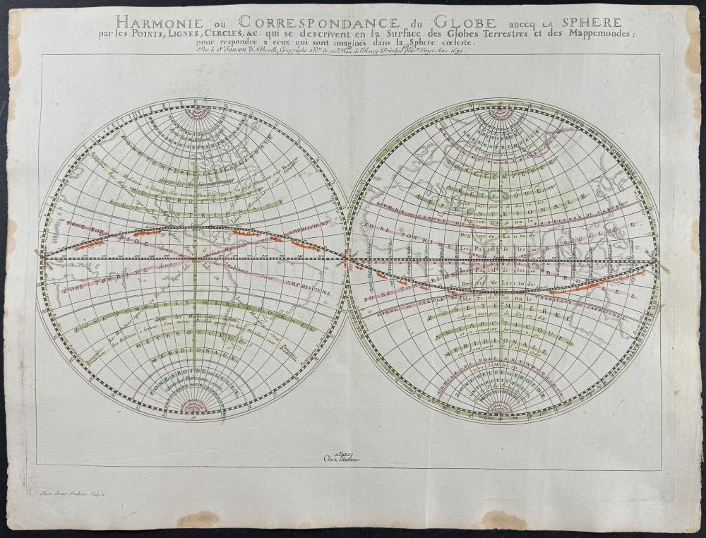Nicolas Sanson | Outline Map of the World with Zones and Planes (1653 ...