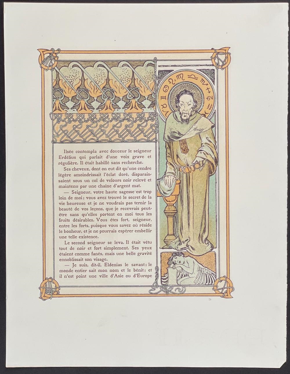 Alphonse Mucha | Ornate Page: Man with Demonic Headdress and Cowering ...