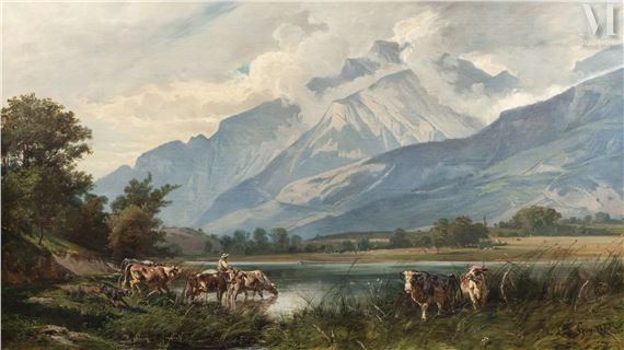 Louis Guy | Vacher au bord du lac (1873) | MutualArt