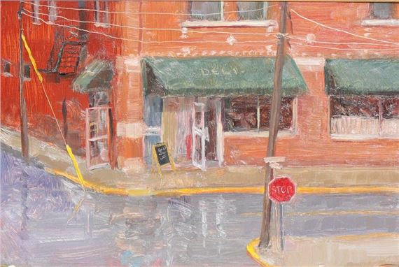 Joy Thomas | Main Street Deli 6 x 9 oil on board, signed verso | MutualArt