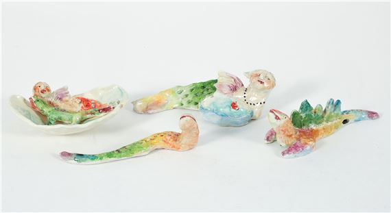 Ann Roberts Morley | 4 Painted Ceramic Serpents and Mermaids (Late 20th ...