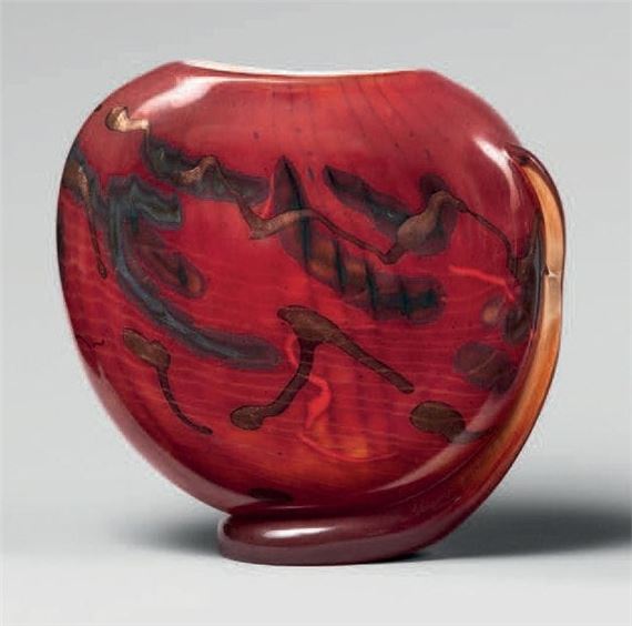 Robert Pierini | Pyriform vase in thick orange and red glass with ...