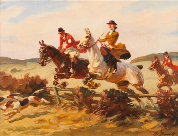 Angelo Jank | Amazone mit Schimmel bei der Parforcejagd | MutualArt