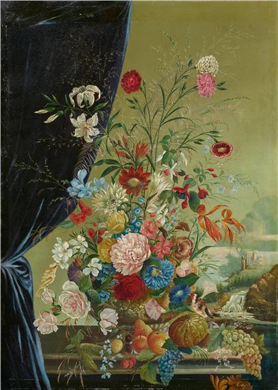 Josef Lauer | Opulent Flower Still Life with Birds (1818) | MutualArt