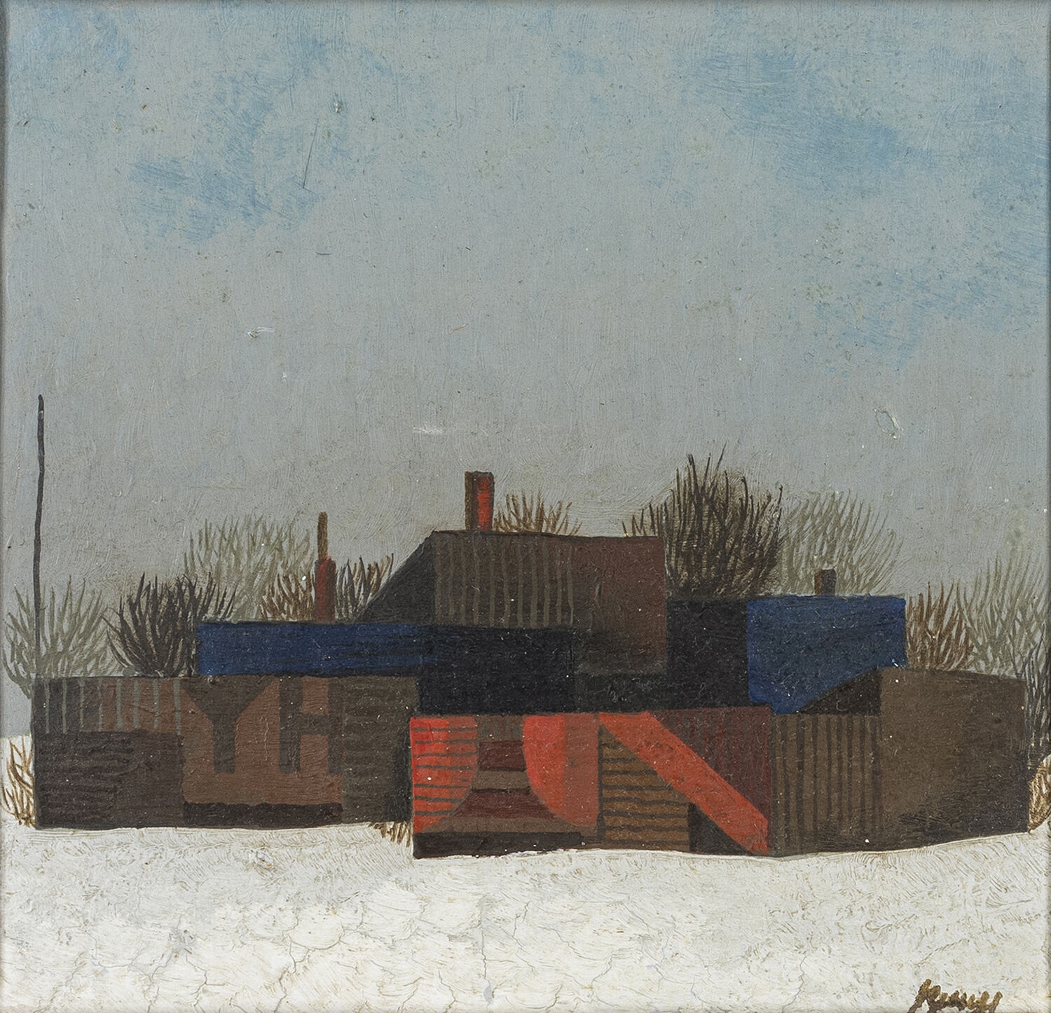 Vlastimil Benes | Holzhäuser in Winterlandschaft (1970) | MutualArt
