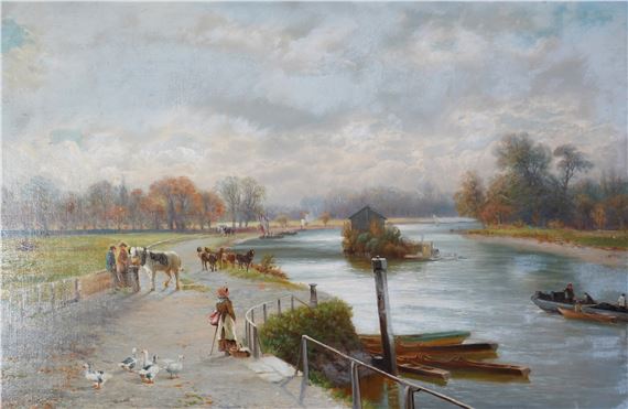 Sir Alfred East | Petersham Lock on the Thames (1897) | MutualArt