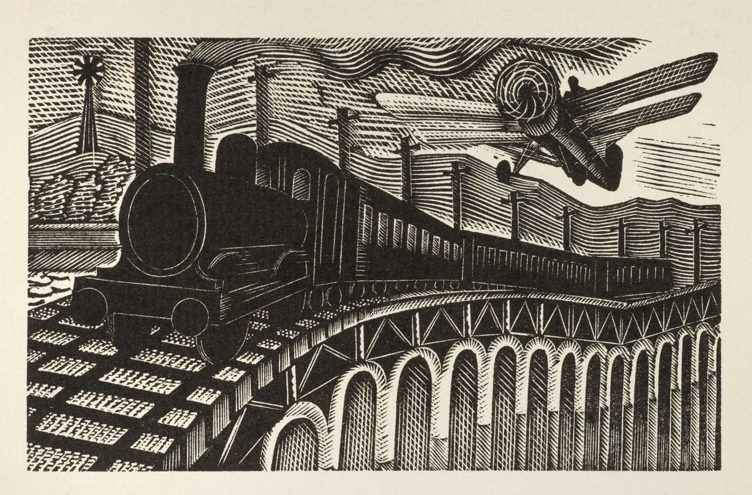 Eric Ravilious | Steam train and Aeroplane (1935) | MutualArt