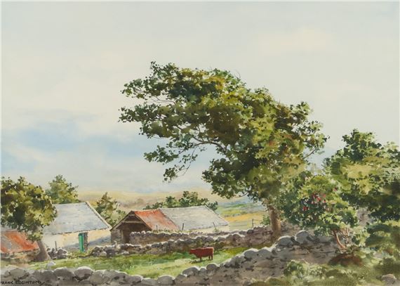 Frank Egginton | CATTLE GRAZING BY FARM BUILDINGS (1974) | MutualArt