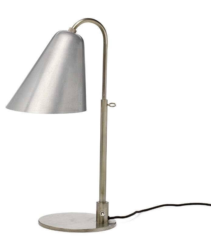 Vilhelm Lauritzen | Rare patinated nickel plated metal table lamp with ...