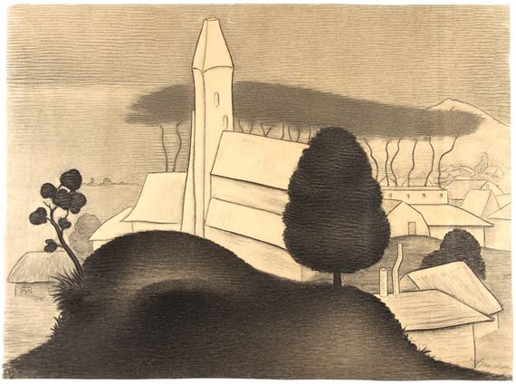 Jacob Bendien | Village view with a church | MutualArt