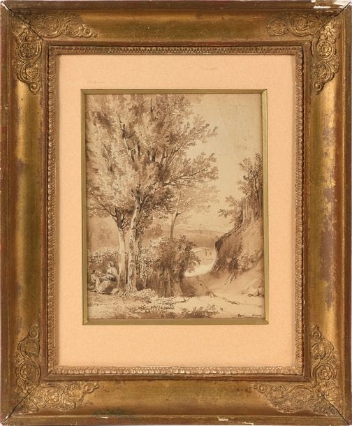 Jean-Baptiste-Louis Hubert | Landscape with path and couple | MutualArt