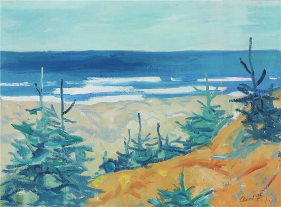 Axel Peder Jensen | Landscape with pine trees by the sea | MutualArt