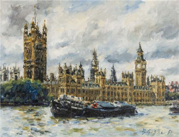 David Griffiths | London with Thames barge and Houses of Parliament (88 ...