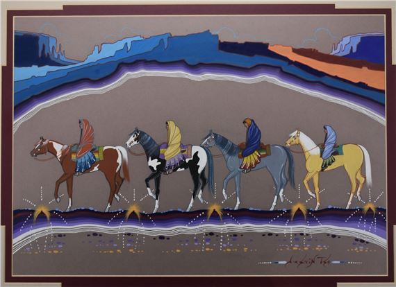 Justin Tso | Navajo painting depicting Navajo women on horseback ...