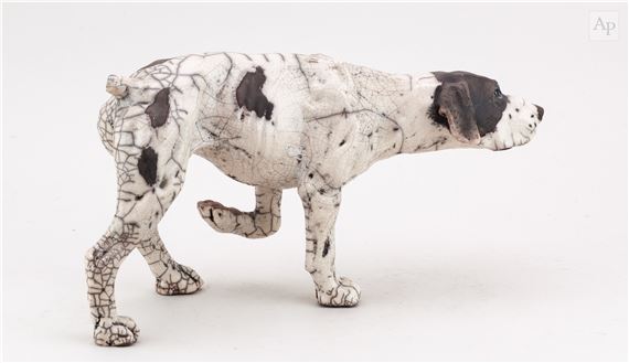 Keza Rudge | Raku sculpture of a dog covered in white crackle glaze ...