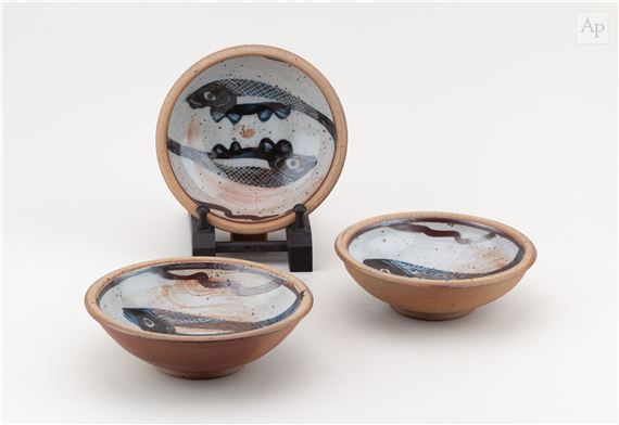 Svend Bayer | a trio of stoneware bowls decorated with fish | MutualArt
