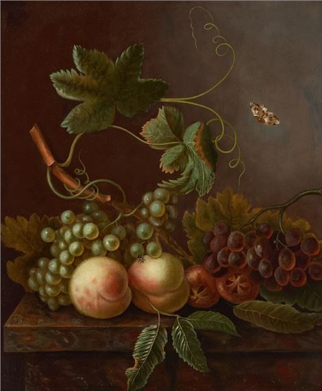 Anna Ruysch | Still life with grapes, peaches, and pomegranates on a ...