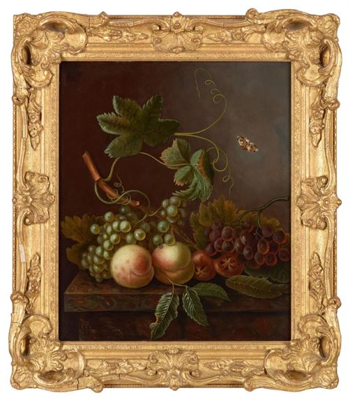 Anna Ruysch | Still life with grapes, peaches, and pomegranates on a ...