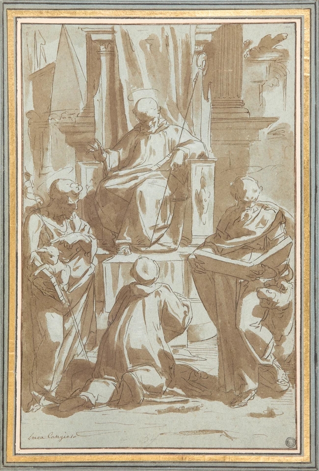 Lazzaro Tavarone | St Benedict enthroned, accompanied by St John the ...
