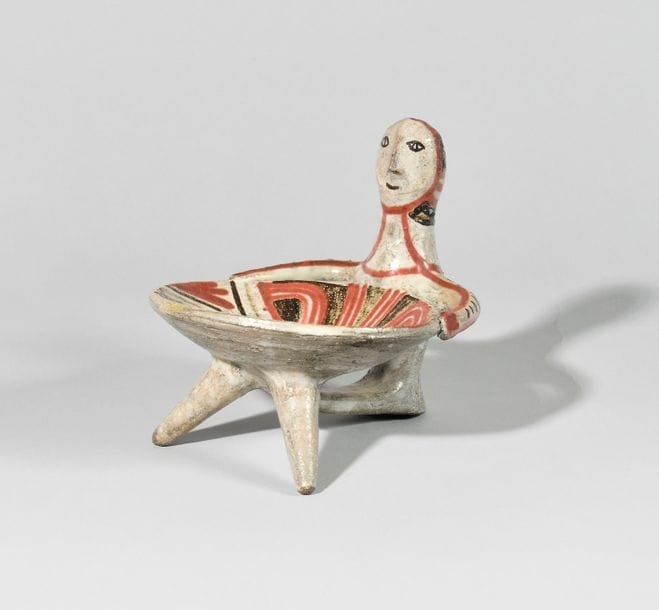 Jean Derval | Bowl with a woman's head in gray enameled stoneware with ...