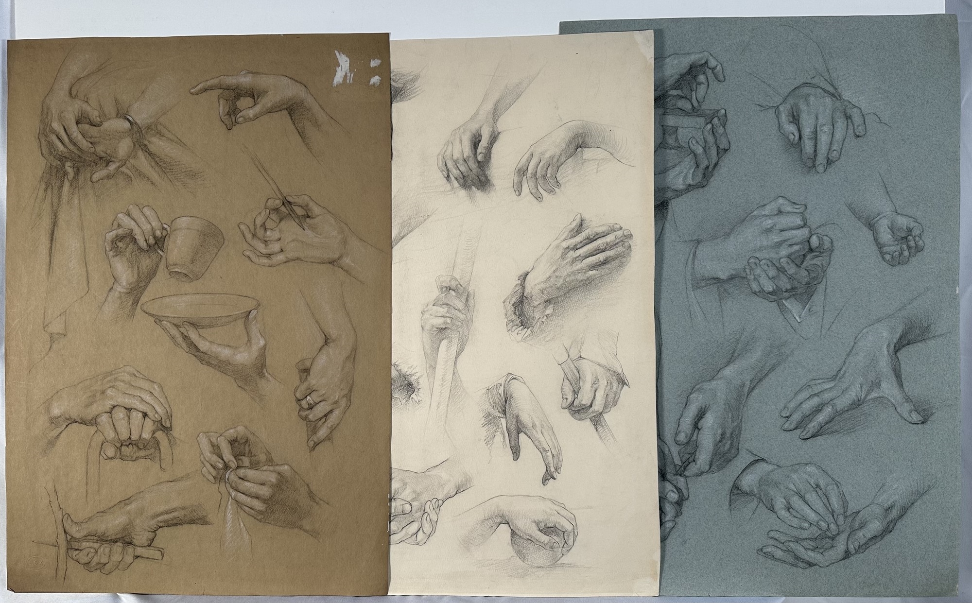 Sylvan G. Boxsius | three pages of pencil and chalk hand sketches ...