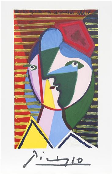 Pablo Picasso | Visage de Femme sur Fond Raye (1934) | MutualArt