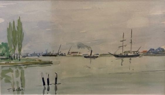 Jean Helleu | Schooner and steamer near Rouen | MutualArt