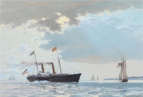 Andrej Tron | Seascape with a paddle steamer (2001) | MutualArt