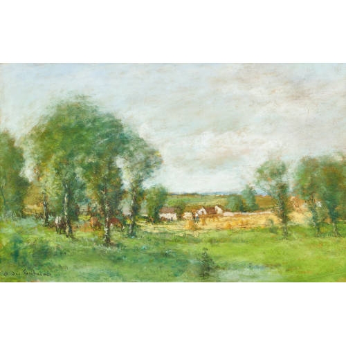 André des Fontaines | Landschaftspartie mit Hain und Weiler. | MutualArt