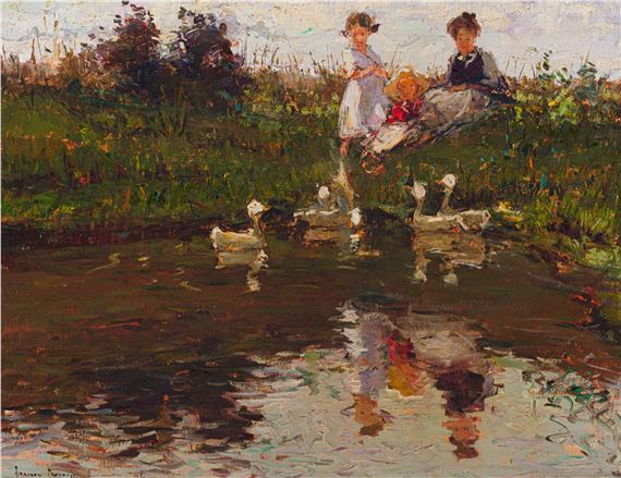 Adriaan Hendrik Boshoff | Children at a Duck Pond | MutualArt